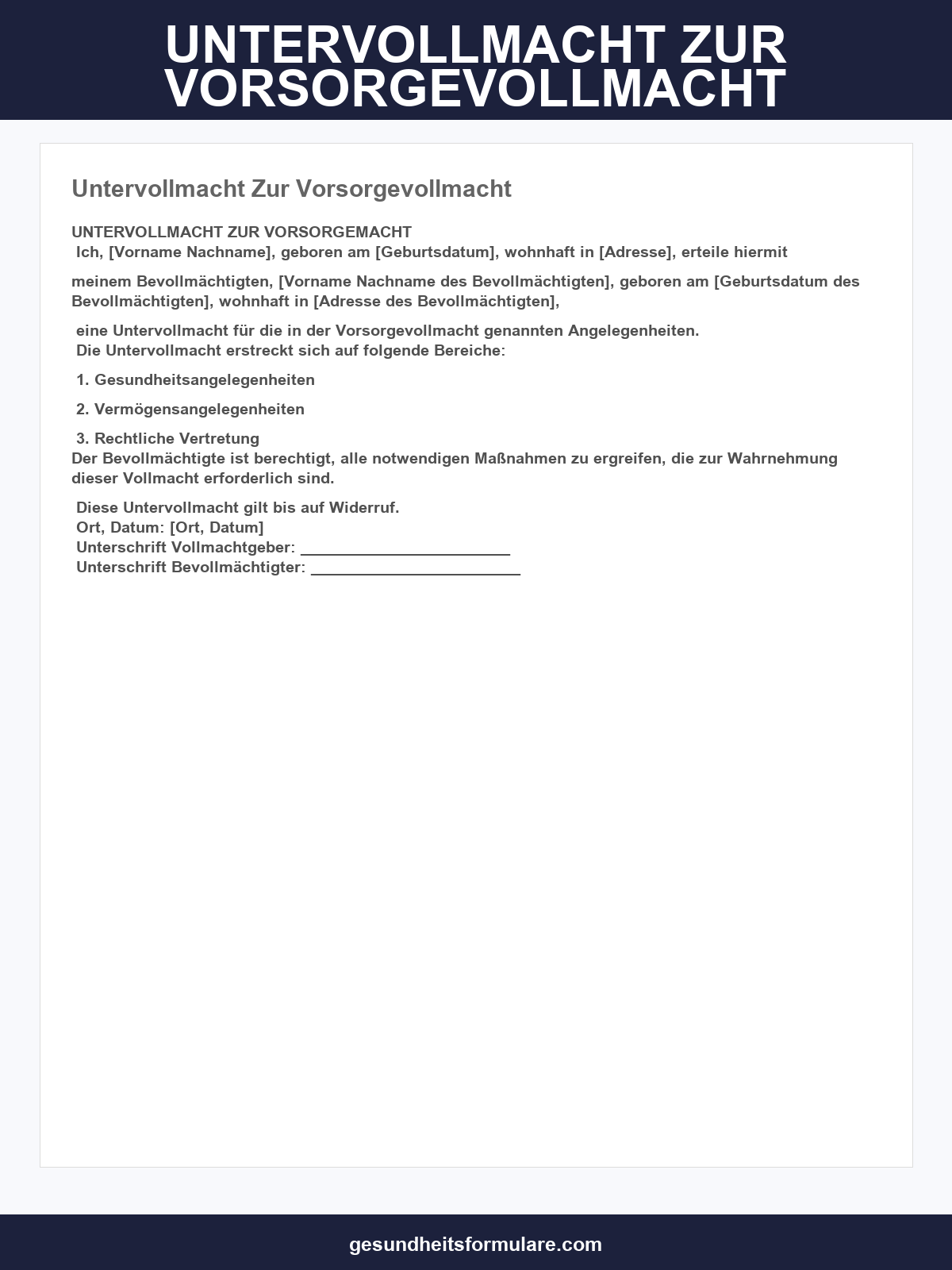 Untervollmacht Zur Vorsorgevollmacht Vorlage